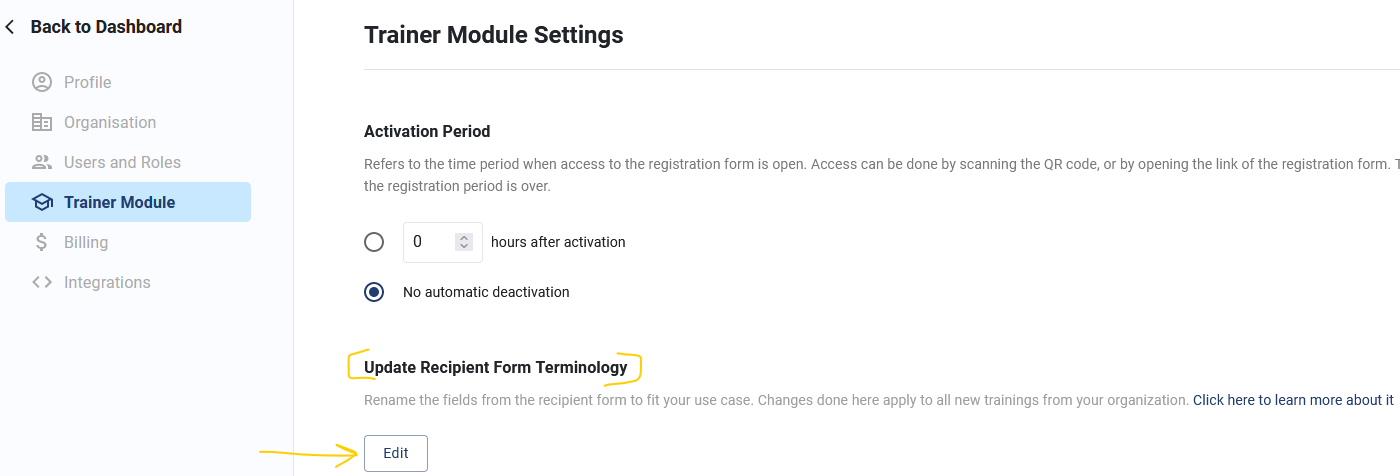 How to customize the Recipient Form Terminology