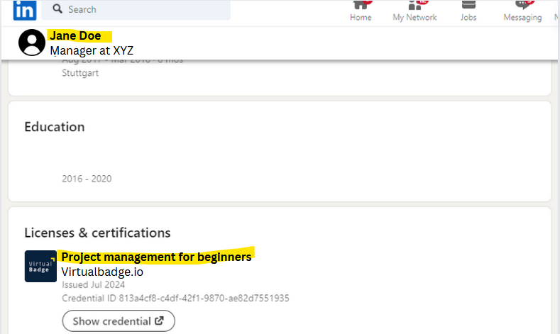 Identify LinkedIn Users who added their credentials to "Licenses and Certifications" & Shared as ...