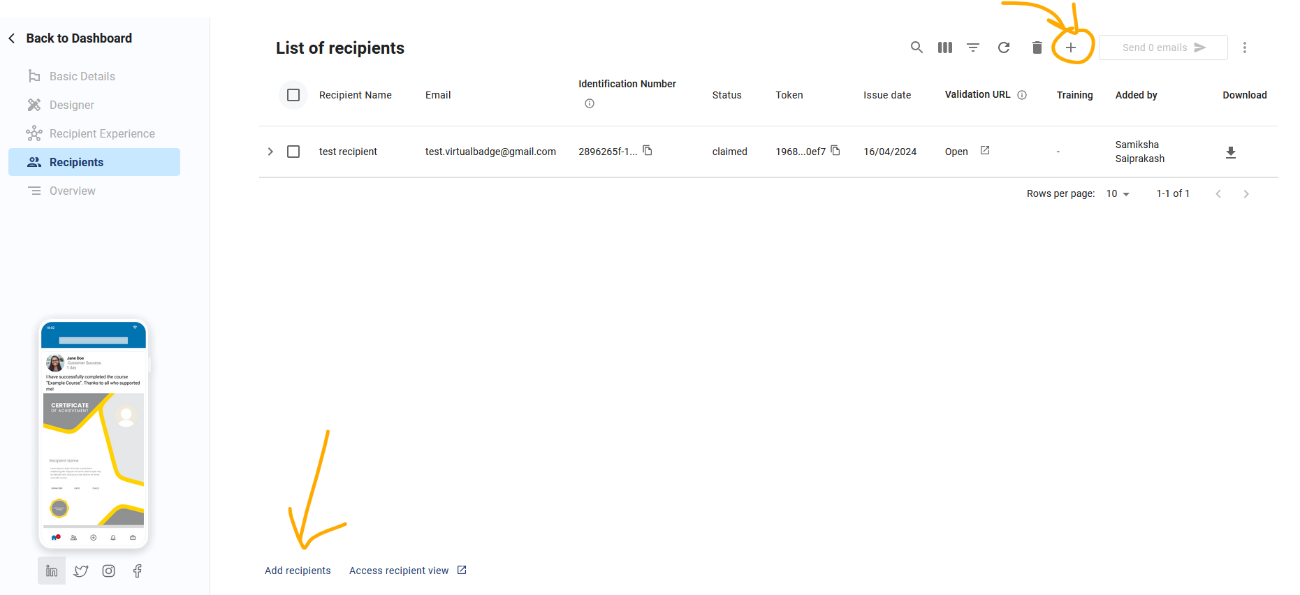 Adding and Uploading recipients