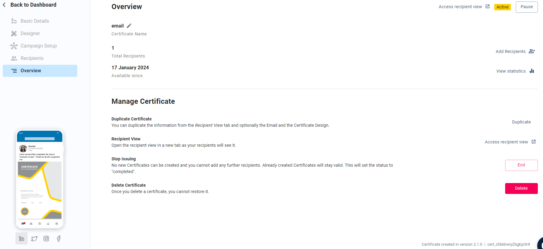 Deleting a Certificate/ Badge
