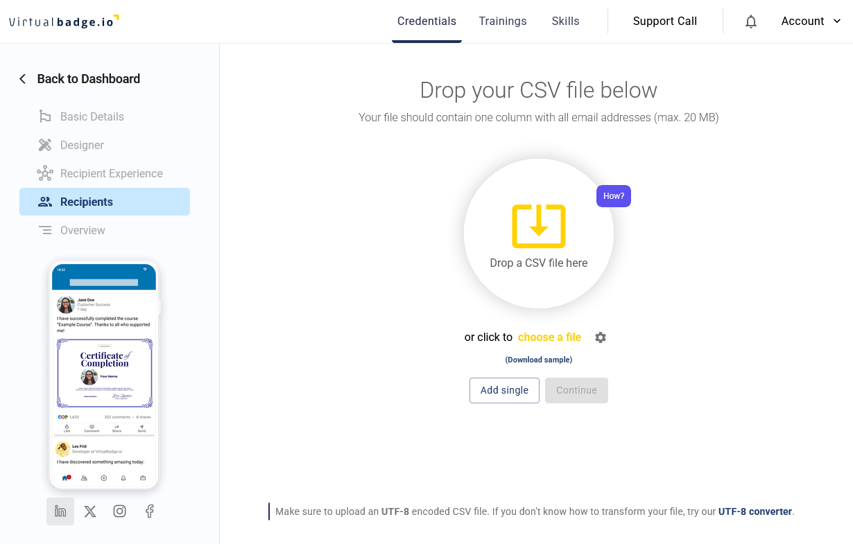 Adding and Uploading recipients